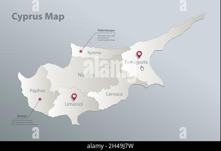 Cyprus map, administrative division, separate individual regions with ...