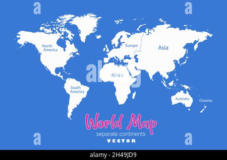 World continents map, separate individual continent with names, color ...