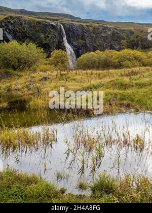 Waterfalls after heavy rainfall at Ingleton quarry located just to the ...