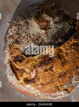 Fresh Rustic Artisan Bread Loaf Covered With Flour On Wooden Table ...