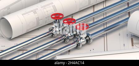 Pipe line industry engineering blueprints, industrial project plan ...