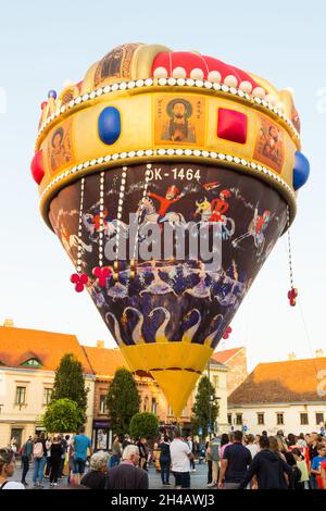 Hot air baloon decorated with Hungarian symbols: the holy crown, during ...