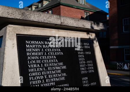 Monument with names at the Kamloops Residential Indian School. The ...