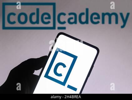 In this photo illustration the Codecademy logo seen displayed on a ...