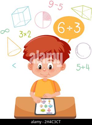 Student learning math using electronic device illustration Stock Vector ...