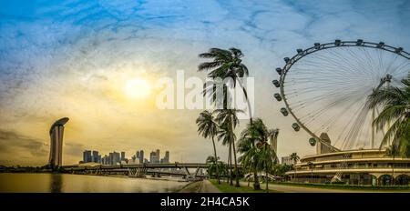 Marina Bay Financial Centre with MBS and Singapore Flyer Stock Photo ...