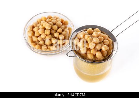Chickpea water aquafaba isolated on white background. Chickpea water is ...