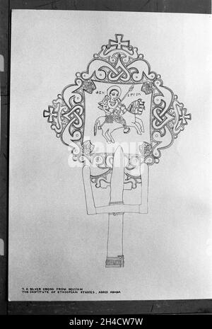 Africa, Ethiopia, 1976. Addis Abba. A drawing of a religious metal ...