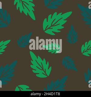 Brown Tree leaf background. Seamless pattern. Hand drawing outline ...