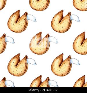 Watercolor painting pattern of fortune cookies. Seamless repeating ...