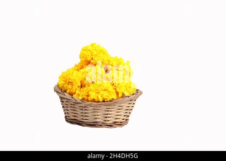 Offering of marigold garland flower in temple,Thailand traditional ...