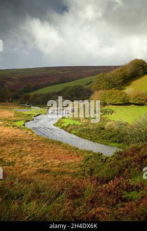 Landacre Bridge spanning the River Barle near Withypool Exmoor National ...