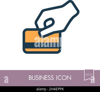 Hand swipe credit card during purchase outline icon. Business sign ...