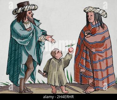 Romani family. Engraving of Cosmographia universalis of Sebastian ...