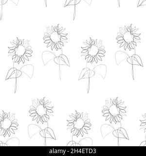 Seamless pattern with suflower doodles. Floral background. Endless ...