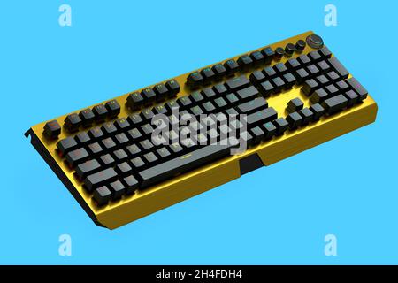 Blue computer keyboard with rgb colors isolated on yellow background ...