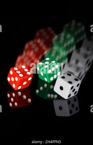 Three red dice being rolled on a white background these are the type of ...
