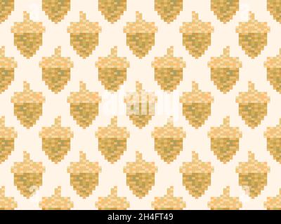 Acorns seamless pattern in pixel art style. 8 bit icon acorn, oak ...