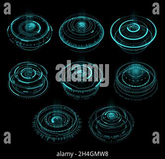 Hud futuristic circular virtual portals. Virtual laser podium hologram ...