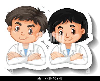 Scientist student cartoon character sticker illustration Stock Vector ...