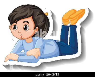 Girl lying down on the ground cartoon sticker illustration Stock Vector ...
