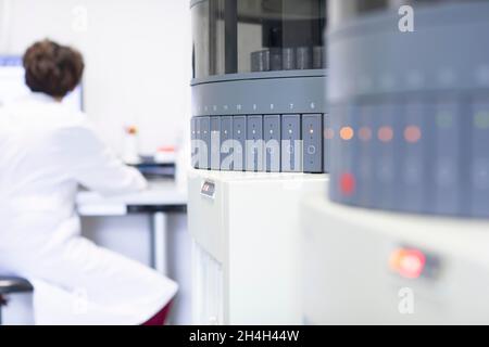 Laboratory equipment in a histology laboratory, Freiburg, Baden ...