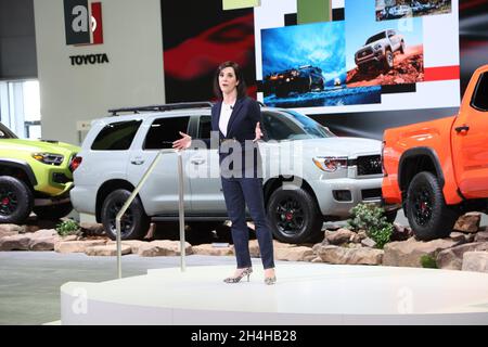 Toyota North America marketing vice president Michael Tripp throws the ...