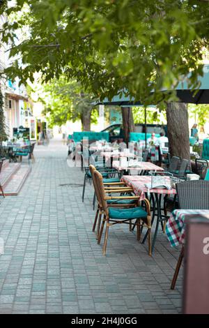 Empty cafeteria or restaurant tables with chairs, stock photo Stock ...