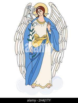 Archangel Gabriel with lily - Heavenly messenger. Vector decorative ...