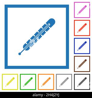 Fever thermometer solid flat color icons in round outlines on white ...