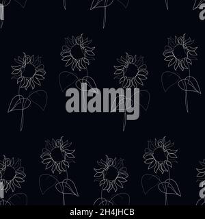 Seamless pattern with suflower doodles. Floral background. Endless ...