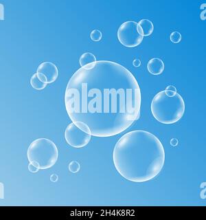Realistic water bubbles with reflection on transparent background. Underwater bubbles. Fizzing ...