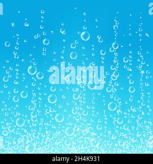 Fizzing bubbly water effect. Transparent rising air bubbles, boiling liquid with stream of steam ...