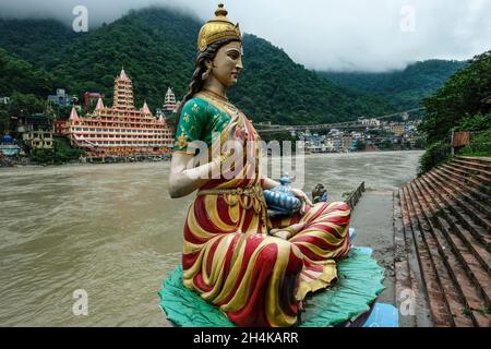 Rishikesh, India - July 2021: Views of the Swarg Niwas Temple from the ...