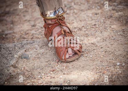 Caliga reproduction, Roman legionary foot-soldiers. View from below ...