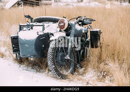 Old Tricar, Three-Wheeled Motorbike With The Machine Gun On Sidecar Of ...