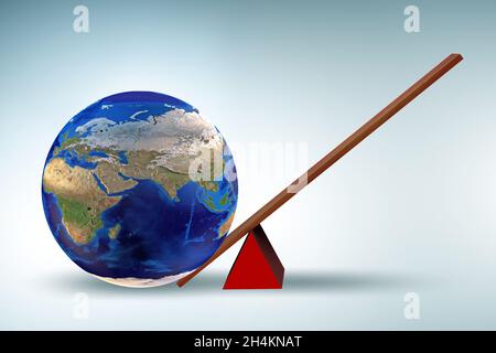 Earth being lifted with the lever- 3d rendering Stock Photo - Alamy
