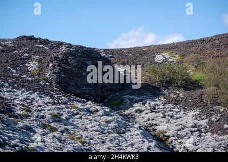 Landscape of interior of Eldborg crater extinct volcano near Borgarnes ...