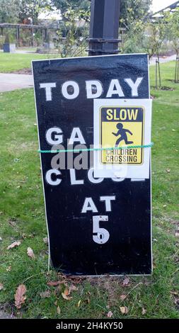 Signs on a gate, Tankerton Castle, Whitstable, Kent Stock Photo - Alamy
