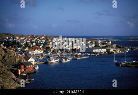 KUNGSHAMN, SWEDEN IN 1986, analog. View of the town, buildings and ...