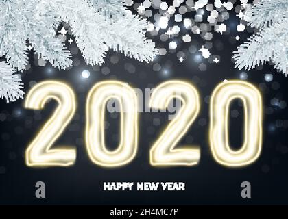 2020 happy New Year black background with golden frame. Gold decoration ...