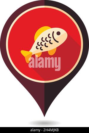 Fish pin map icon. Farm animal Map pointer. Map marker. Graph symbol ...