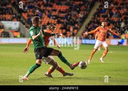 Josh Bowler #11 of Blackpool shoots on goal Stock Photo - Alamy