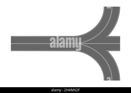 Three way T road junction top view. Highway part with marking isolated ...