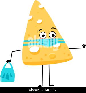 Cute cheese character with sad emotions, depressed face, down eyes ...