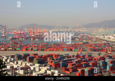 Container terminal in the Port of Busan largest harbor in South Korea ...