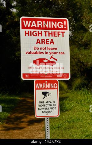 Warning High Theft Area sign, indicating regular threat of vehicle ...