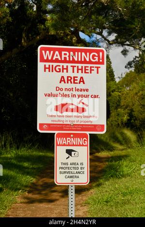 Warning High Theft Area sign, indicating regular threat of vehicle ...