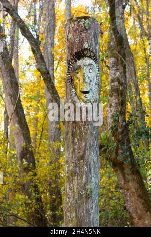 Carved masks in locust poles by Davy Arch. John Campbell Folk School ...