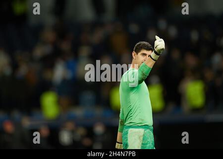 Real Madrid's goalkeeper Thibaut Courtois celebrates with teammates ...
